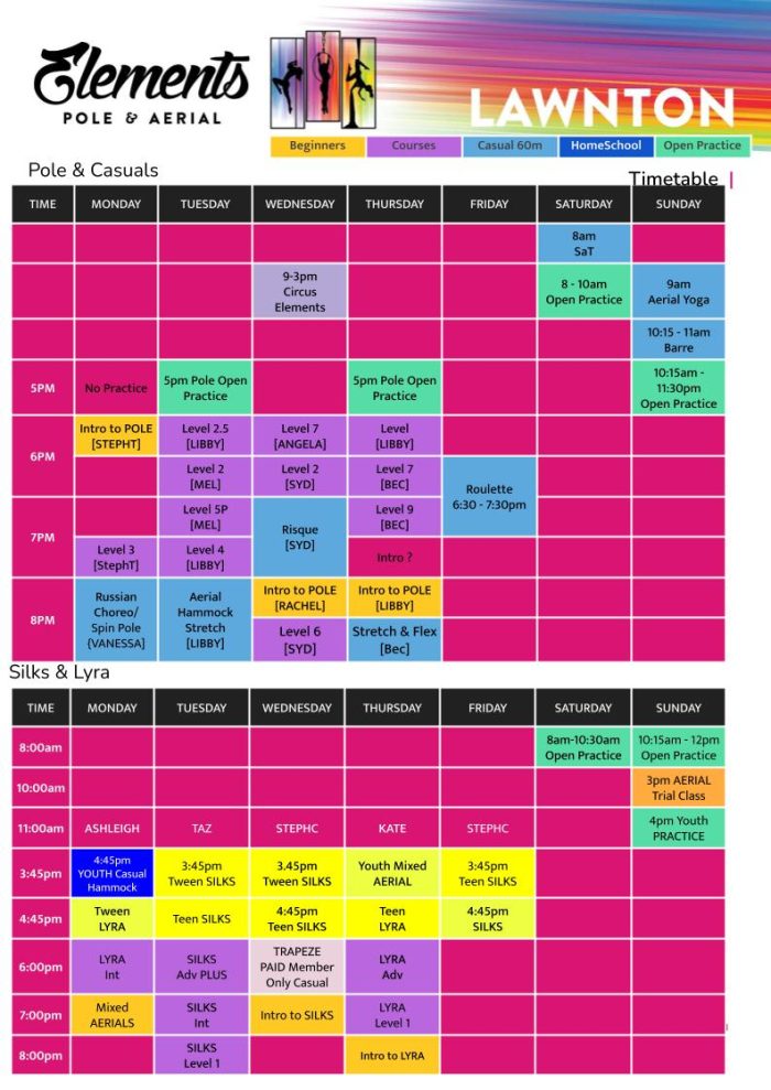 TIMETABLE - Elements Pole & Aerial
